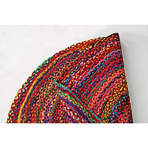 GRUHUM Cotton Area Rug 5ft-Natural Fiber Round Multicolour Handmade Boho Charm Farmhouse Soft Braided Rustic Vintage for Living Room Bedroom Indoor EcoFriendly Kitchen Enterways Hallways(5'ft Round)