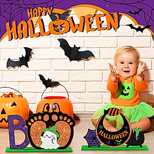 Threehoney 6 Pcs a Baby is Brewing Halloween Table Centerpiece Wooden Pumpkin Table Centerpiece Black Purple Witch Block Sign Halloween Baby Shower Decorations for Dinner Gender Reveal Party