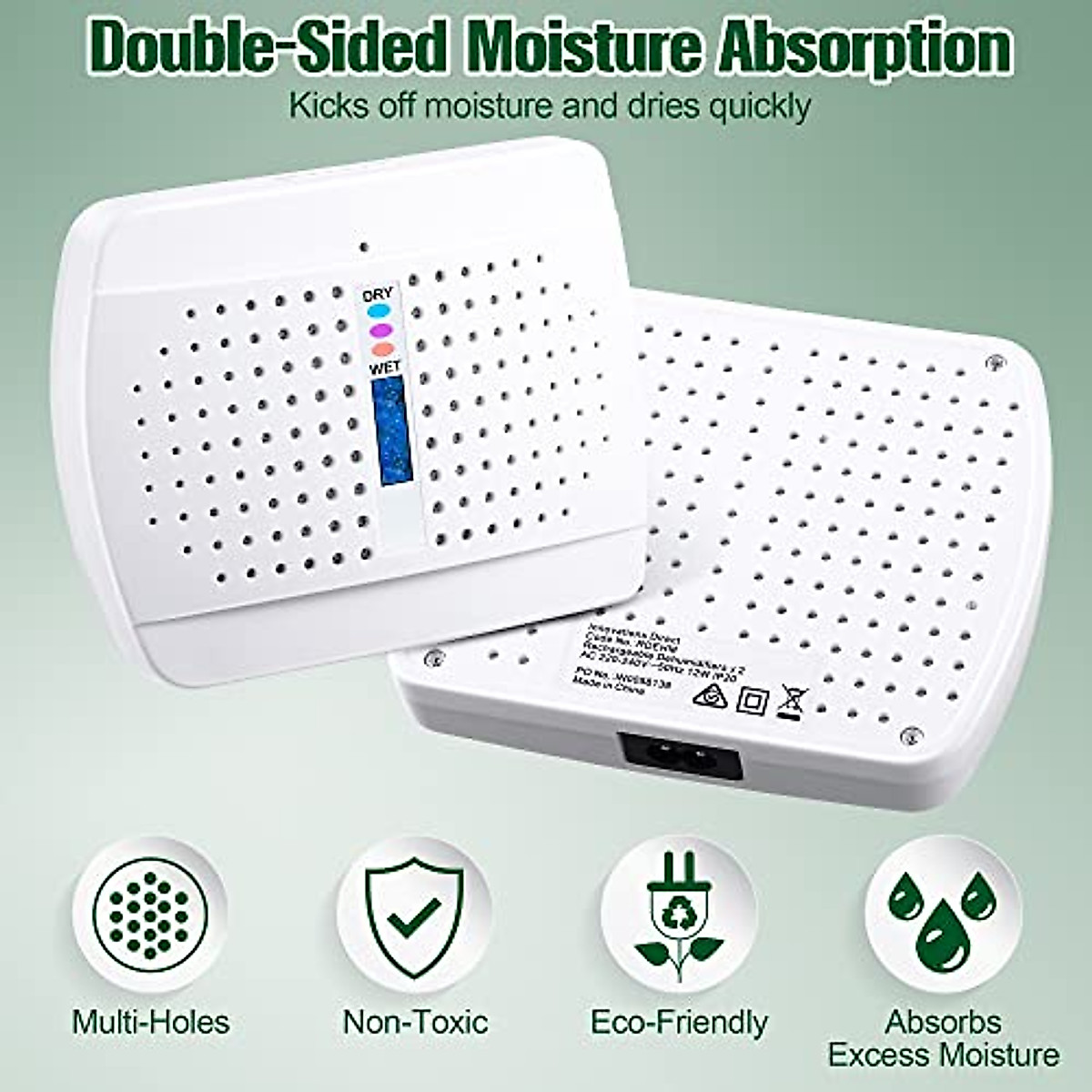 2 Pack Rechargeable Small Dehumidifier, Portable Mini Dehumidifiers for Bedroom, Bathroom, High efficiency Moisture Absorber for Closet, Bookcases