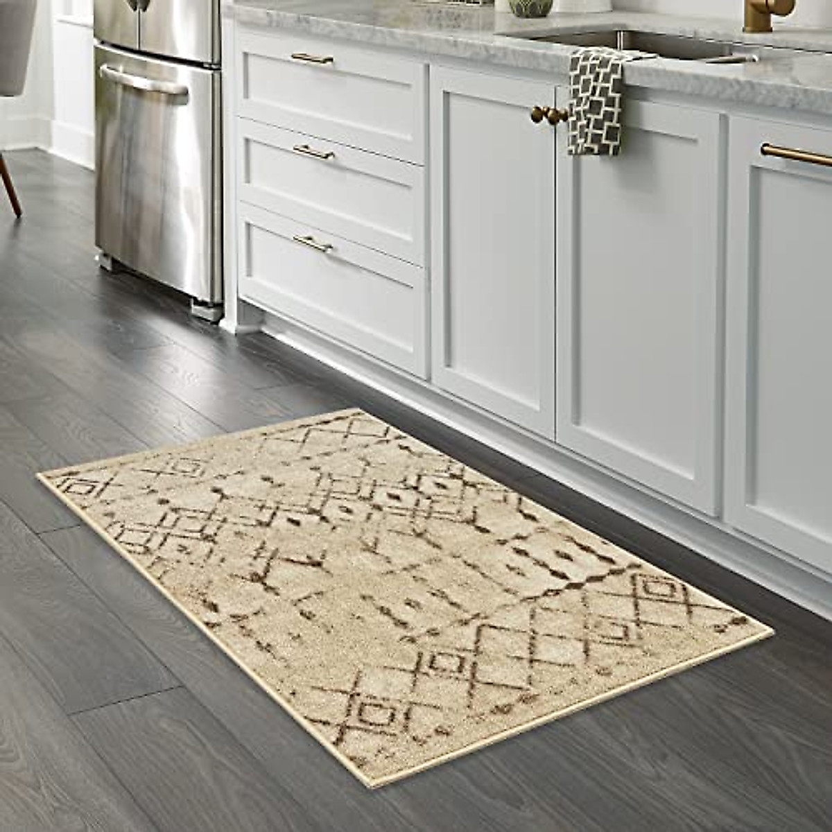Maples Rugs Alessia Moroccan Trellis Kitchen Rugs Non Skid Accent Area Carpet [Made in USA], Neutral, 2'6" x 3'10"