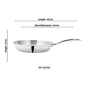 Vinod Titanium Triply Stainless Steel Fry Pan, 26 cm Dia, Induction & Gas Fridenly, Scratch Resistant, Even Heat Distribution, Durable Construction for Optimal Cooking Results, Pack of 1, Silver