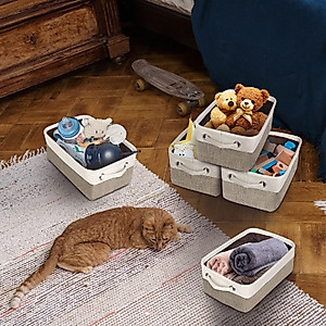 EXTREE Fabric Small Storage Baskets - 6 Pack Nursery Decorative Storage Bins Linen Empty Gift Basket with Handles for Organizing Shelves Bathroom(Gray,11.8L x 7.9W x 5.3H inches)