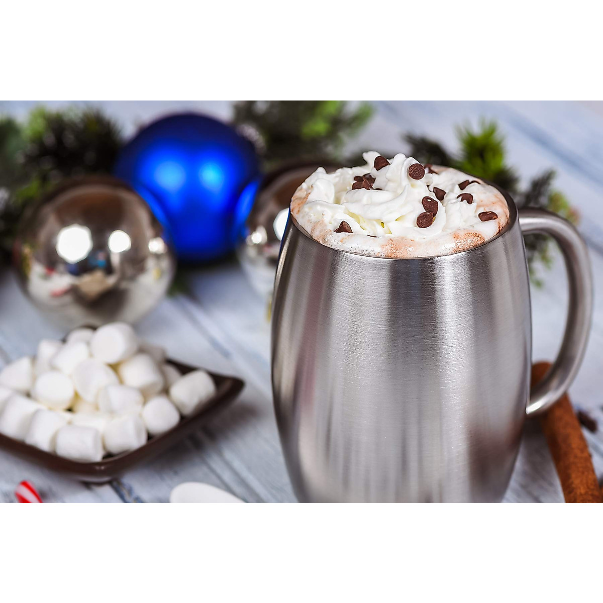 Stainless Steel Insulated Coffee Mugs Set of 2 (14oz) – Double Wall Coffee Cups with Spill Resistant Lid & Strong Handle, Shatterproof Cups for Cold Drinks and Hot Beverages, Indoor & Outdoor Use