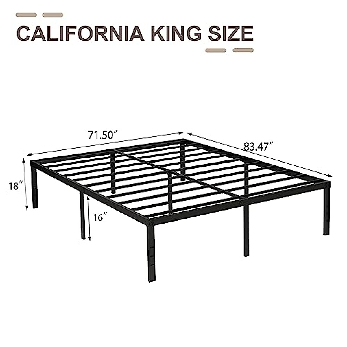 Nightell 18 Inches California King Platform Bed Frame, 2500 lbs Heavy Duty Steel Slat Support, Noise Free No Box Spring Needed, Easy Assembly Black