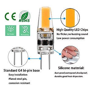 G4 LED Bulb 2W Equivalent to 20W T3 JC Type Bi-Pin G4 Base Halogen Bulb, AC/DC 12V Warm White 3000K G4 Bulb for Under Cabinet Light, Ceiling Lights, RV, Boats, Outdoor Landscape Lighting (10 Pack)