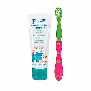 Dr. Talbot's Toddler Training Toothpaste Naturally Inspired with Citroganix, with Toothbrush Included, Pink/Green, 1.6 Ounce