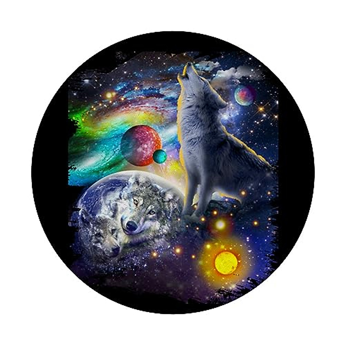 Cosmic Space Wolf, Wolves Family Howling, Reflections PopSockets Standard PopGrip