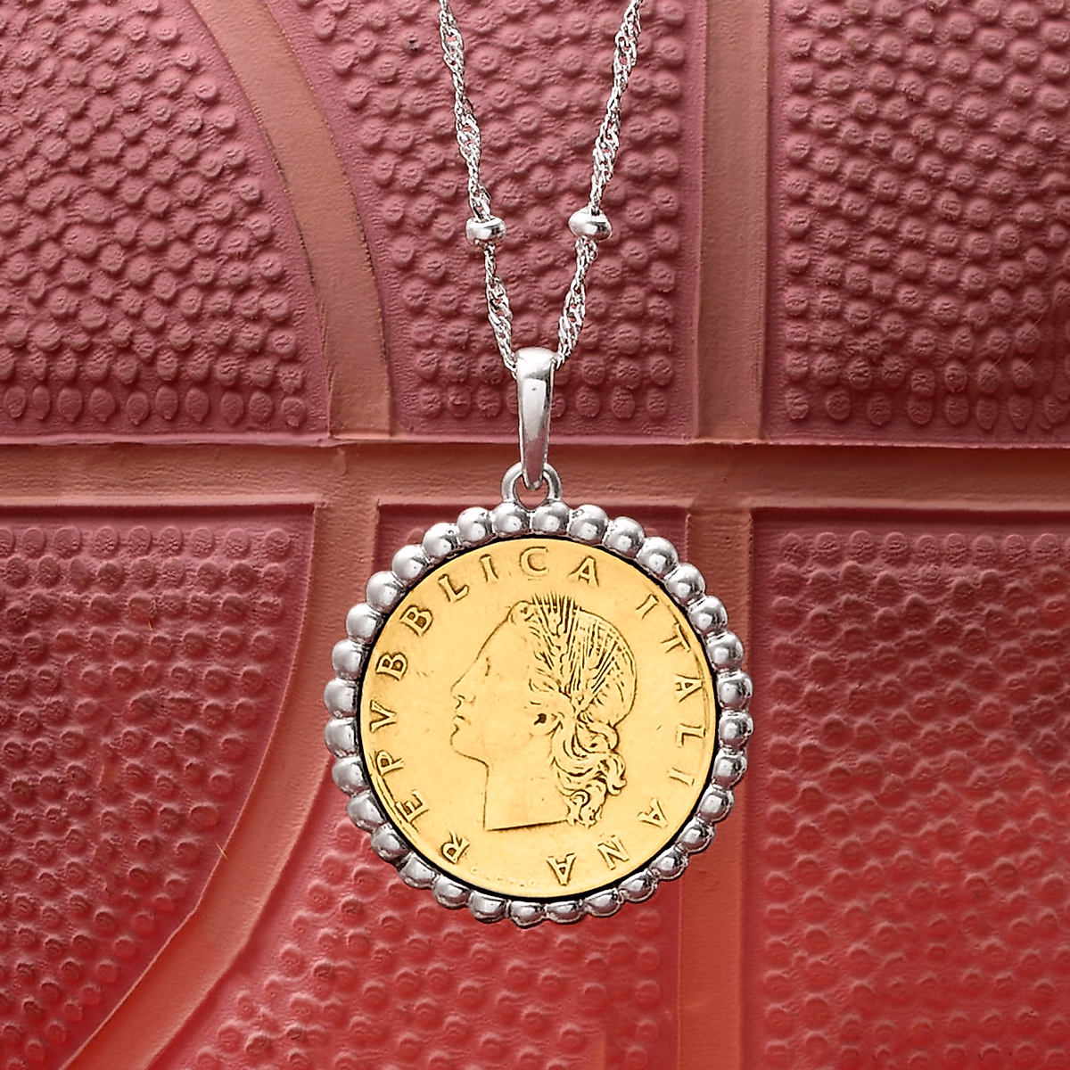 Ross-Simons Italian Genuine 20-Lira Coin Pendant Necklace in Sterling Silver. 18 inches