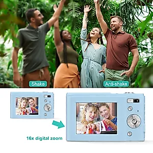 Andoer Portable Digital Camera 48MP 1080P 2.4-inch IPS Screen 16X Zoom Auto Focus Self-Timer 128GB Extended Memory Face Detection Anti-Shaking with 2pcs Batteries Hand Strap Carry Pouch