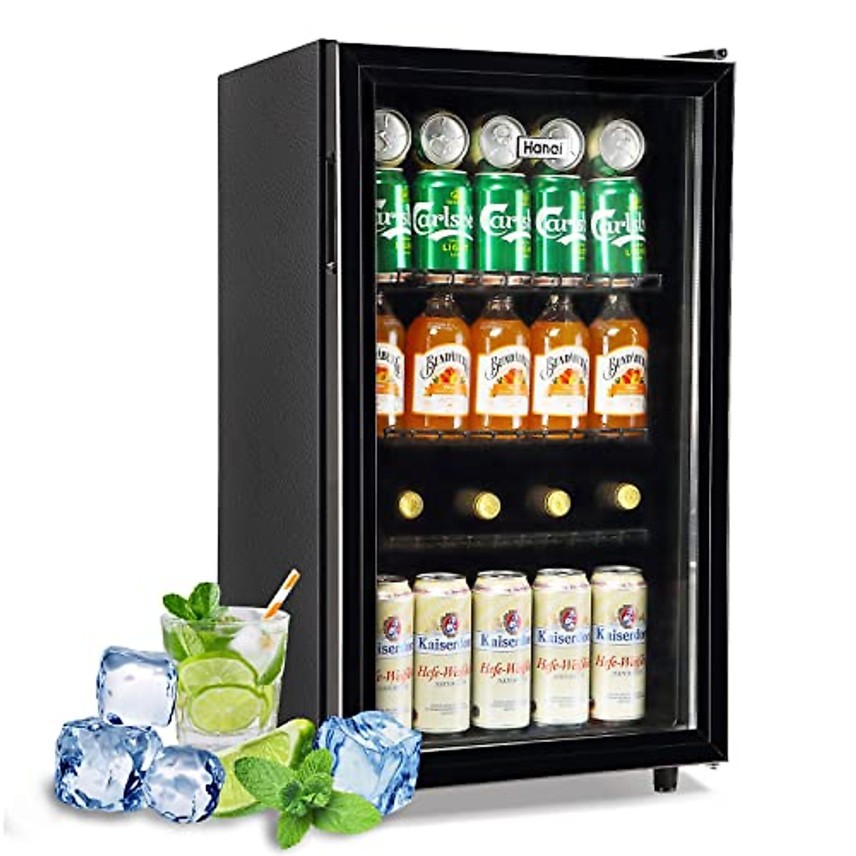 WANAI Beverage Refrigerator 125 Can Mini Fridge Cooler Black Mini Beer Fridge Glass Door for Wine Soda Juice Small Drink Cooler Machine Clear Front Removable for Home Office Bar Freestanding