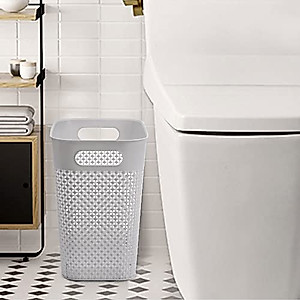 Elsjoy Set of 3 Plastic Trash Can Slim Waste Basket, 3 Gallon Garbage Can with Handles, Hollow-Out Rubbish Bin for Bathroom, Kitchen, Office, Dorm, Gray