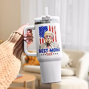 9SUNFLOWER Handle Cups for Mother's Day, Trump Best Mom Gifts, Nutrition Facts Tumbler 40 Oz With Handle, Lid and Straw