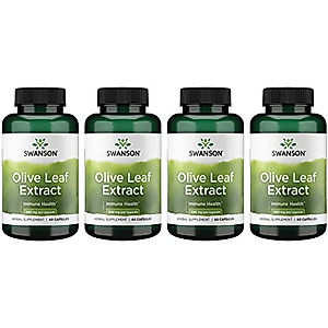 Swanson Olive Leaf Extract Immune Health Cardiovascular Health Antioxidant Support Supplement 500 mg 60 Capsules (standardized to 20% oleuropein) (4 Pack)