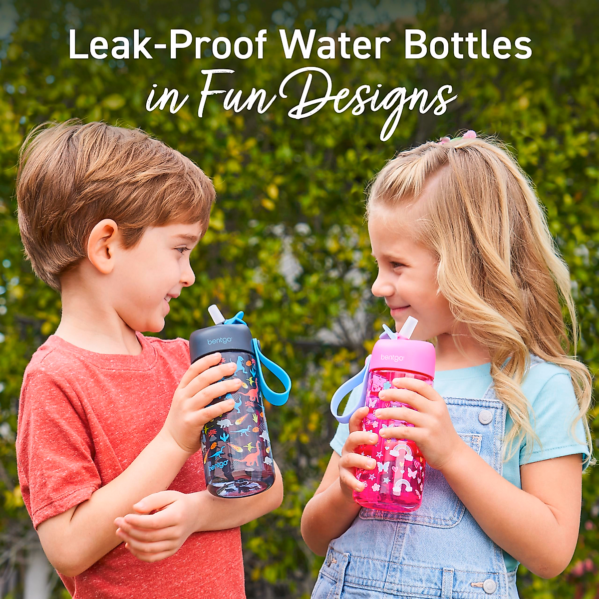 Bentgo Kids Water Bottle - Leak-Proof, Durable Tritan, BPA-Free 15 oz. Cup for Kids/Toddlers Ages 3+, Safe Sip Spout, Carrying Handle, & Dishwasher Safe for School & Sports (Rainbows & Butterflies)