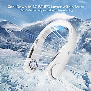 Portable Air Conditioner Neck Fan, Personal Neck Fan Cooler, Hands Free Bladeless, USB Rechargeable Battery Operated, Wearable Air Conditioner Hanging Fan, Leafless 3 Cooling Levels 3 Speeds (White)