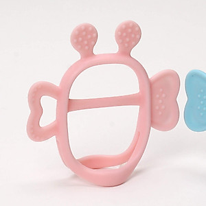 Mama’s tem Wearable Baby Teething Toys with Teether Handle, Eco-friendly Non-toxic BPA Free Pure Silicone, Easy to clean Infant Toys, Newborn Baby Gift (Pink)