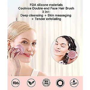MYCOMBO Exfoliating Silicone Body Scrubber Easy to Clean, 2 in 1 Bath and Shampoo Brush, Scalp Massager, Lathers Well, Long Lasting, And More Hygienic Than Traditional Loofah (Pink)