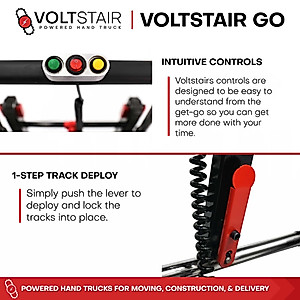 Voltstair GO Portable Electric Motorized Stair Climbing Hand Truck with Removeable Battery, with Included Bungee Cord and Anti Slip Tracks for Heavy Lifting (150lb. Lift Capacity) Black/Red