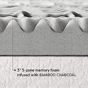 Best Price Mattress 3 Inch 5-Zone Memory Foam Mattress Topper with Bamboo Infusion and Moisture Control, CertiPUR-US Certified, Twin,Grey