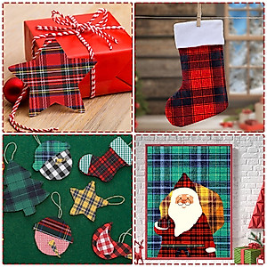 Irenare 20 Pcs Christmas Fabric Plaid Fabrics 10.6 Inch Buffalo Plaid Fabric Square Gingham Fabric DIY Quilting Tartan Fabric Precut Patchwork Sewing Fabric for Christmas Holiday DIY Craft Sewing