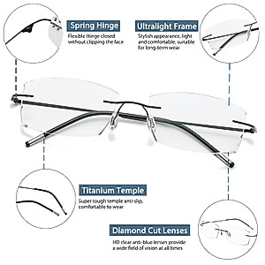 SUGLSS Photochromic Progressive Multifocus Reading Glasses for Men Women Diamond Cut Anti-Blue Light Multifocal Reader Diamond-cut Titanium Frame Transition Sunglasses No Line Eyeglasses 2.5