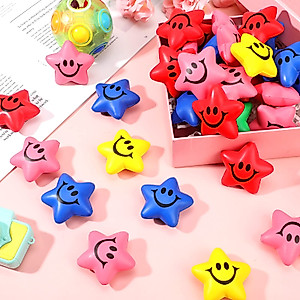 100 Pcs Star Smile Face Stress Balls Star Mini Foam Smile Ball Star Stress Ball Mini Foam Balls Stress Relief Star Toys Funny Smile Face Toys for School Carnival Reward, Party Bag Fillers, 5 Colors