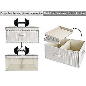 StorageWorks 55L Closet Storage Organizer With Handles, Canvas Basket With Lid, Double-Open Lid, Gray and White Stripes, Extra Large
