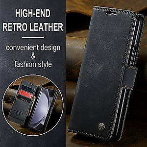 phone flip case Compatible with Samsung Galaxy Z Fold 5 Premium PU Leather Wallet Case, 2 in 1 Flip Magnetic Wallet Cover Case, Matte Soft Leather + TPU Bottom Shell Case W Card Holder+Money Pocket ph