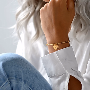 Initial Gold Bracelets for Women, 14k Gold Plated Initial C Bracelets for Women Bead Gold Bracelets for Women Dainty Heart Gold Bracelets for Women Gold Jewelry Gifts for Women