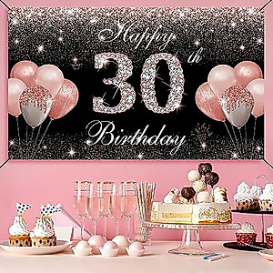 HTDZZI 30th Birthday Banner Backdrop Rose Gold, Happy 30th Birthday Decorations for Women, Fabulous 30 Years Birthday Party Yard Sign Photo Booth Props Decorations Supplies, Fabric