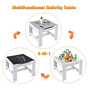 HONEY JOY Kids Table and Chair Set, 3-in-1 Children Wooden Activity Table and 2 Chairs for Art Craft, Storage Drawer&Box, 3-Piece Toddler Furniture Set for Daycare Playroom, Gift for Boy Girl