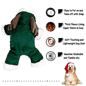 AOFITEE Dog Christmas Reindeer Costume Dog Onesie Soft Comfy Coral Velvet Pajamas, Pet Warm Winter Hoodies Jumpsuits for Holiday Party (Small, Green)