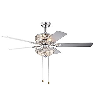 Warehouse of Tiffany Catalina Chrome-Finish 5-blade 52-inch Crystal Ceiling Fan Optional Remote (Incl. 2 Blade Colors)