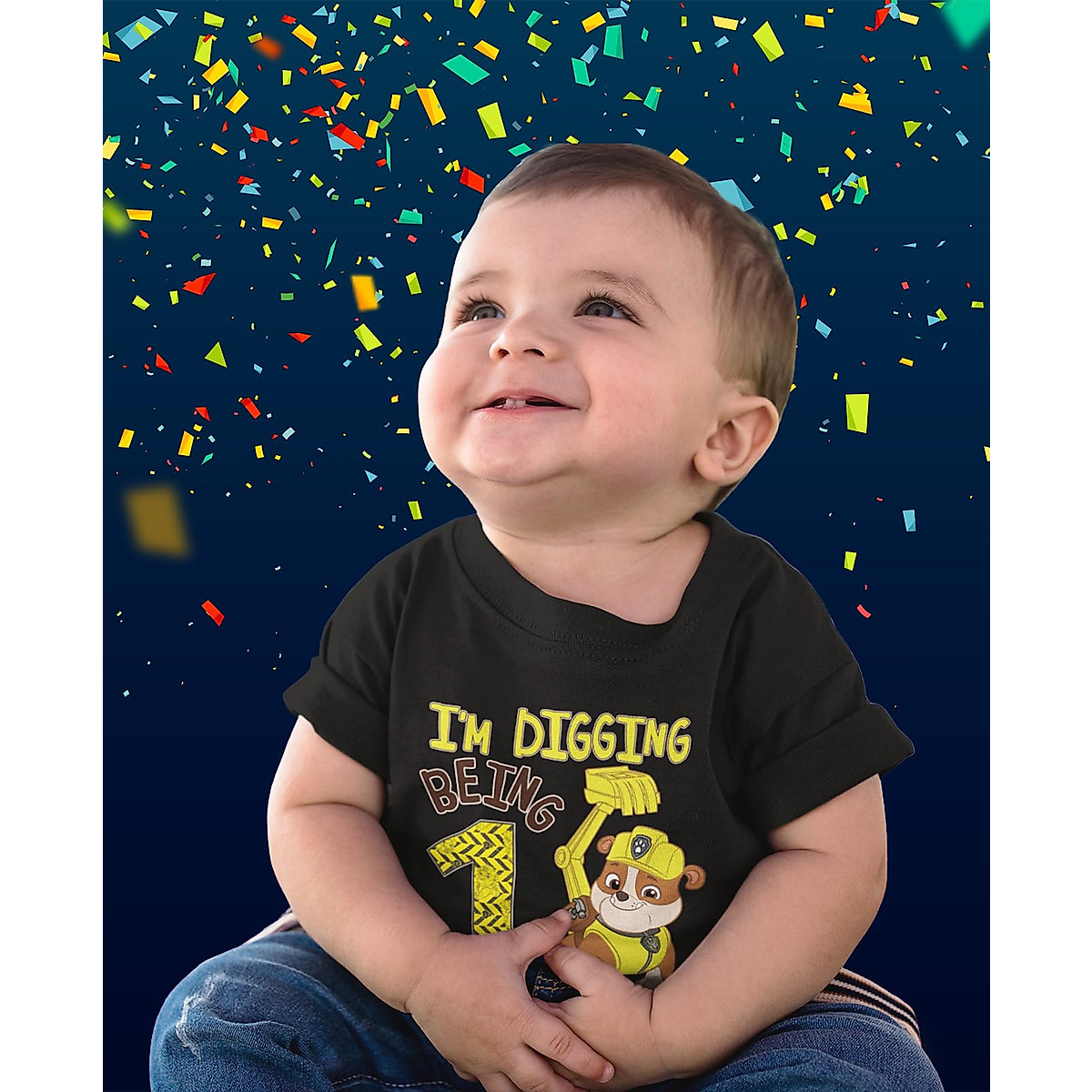 Paw Patrol Rubble Digging 1st Birthday Shirt 1 Year Old Boy Infant Kids T-Shirt 18M Black