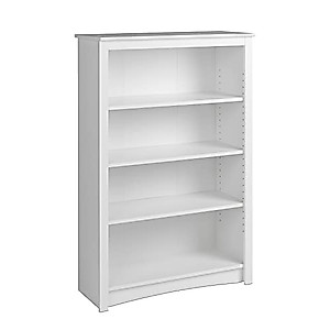 Prepac Sonoma 4-Tier Bookcase 48"H with 3 Adjustable Shelves, White Storage Cabinet, Modern Display Cabinet, Bookshelf with Storage Shelves for Home Office, Living Room, Bedroom Organizer