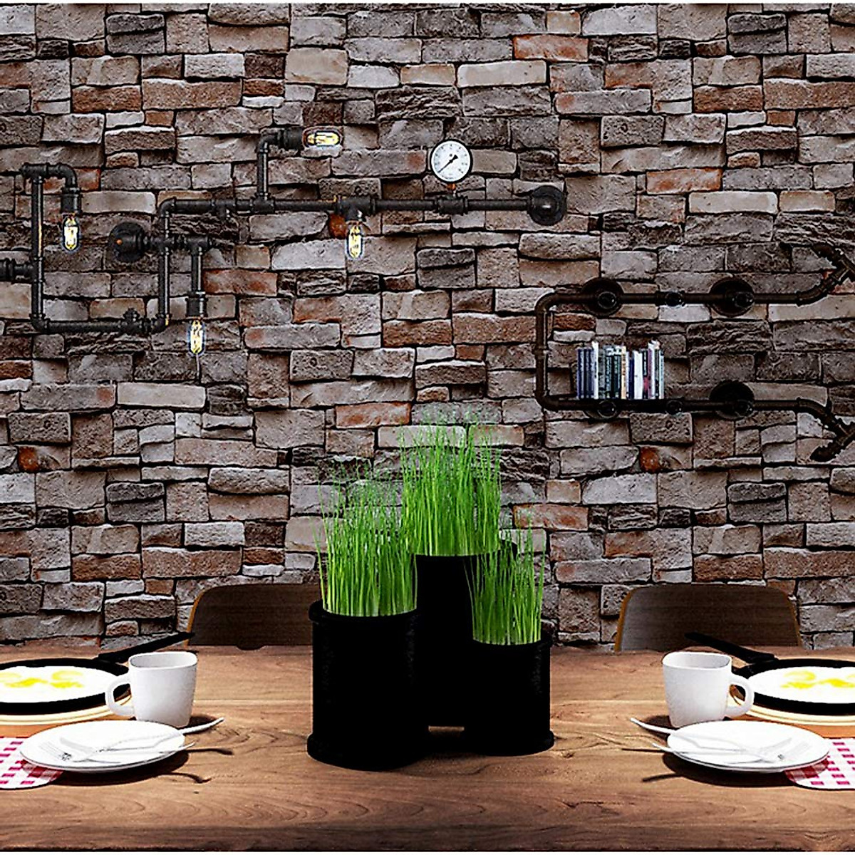 Vopie Brick Wallpaper, Stone Textured, Removable and Waterproof for Home Design and Room Decoration, Super Large Size 0.53m x 10m / 393.7" x 21"