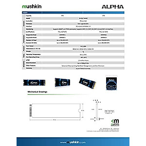 Mushkin Alpha – 4TB PCIe Gen3 x4 NVMe 1.3 – M.2 (2280) Internal Solid State Drive (SSD) – 3D QLC - (MKNSSDAL4TB-D8)
