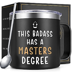Lifecapido Graduation Gifts, This Badass Has a Masters Degree 14OZ Insulated Coffee Mug, Masters Degree Graduation Gifts for Men Brother Friends, Funny Graduation Gifts for Masters Graduates, Black
