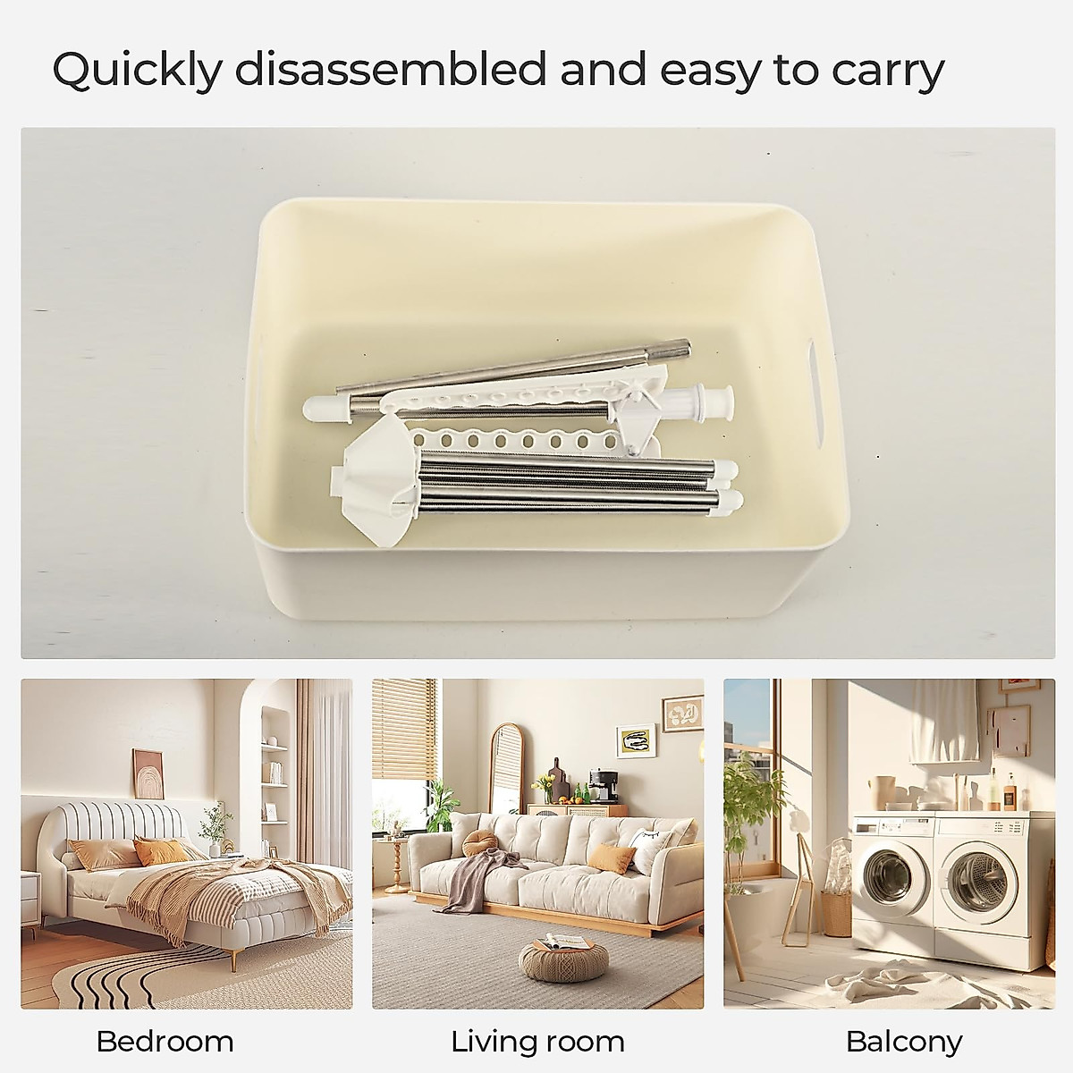 RudyHousee Clothes Drying Rack, 72 Inch Tripod Laundry Drying Rack 2 Tier, Folding Steamer Stand, Garment Rack for Hangers, for Saving Sapce, Clothes Storage, Metal Frame, Indoor Outdoor, White