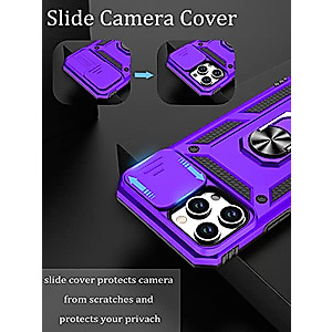Moofel for iPhone 13 Pro Max Case with 2 Pack Tempered Glass Screen Protector Duty Protective Camera & Kickstand 【Military Grade】 Heavy Cover for iPhone 13 Pro Max 6.7 Inch (Purple)