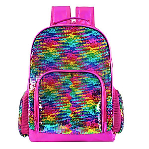 Sequin silly rainbow Backpack for girls kindergarten elementary School Backpack Kids Glitter Bookbag Mermaid Backpack sparkle reverse glitter backpack(Orchid)