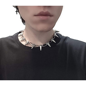 BGTY Rivets Chokers Punk Goth Handmade CCB Material Choker Necklace Spike Rivet Rock Gothic Jewelry (Silver)