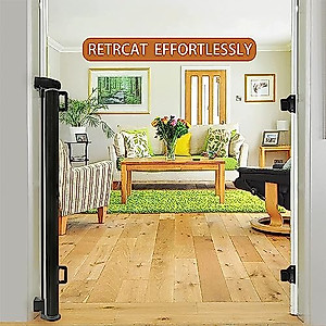 PandaEar Child Baby 59” Wide Safety Gate| Retractable Design for Home or Travel| Doorways Stairs Hallways Indoor Outdoor (Black)