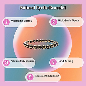 DHYANARSH Pyrite Beads Bracelet - Astronomy Jewelry, AAA Natural Stone Beads 8mm