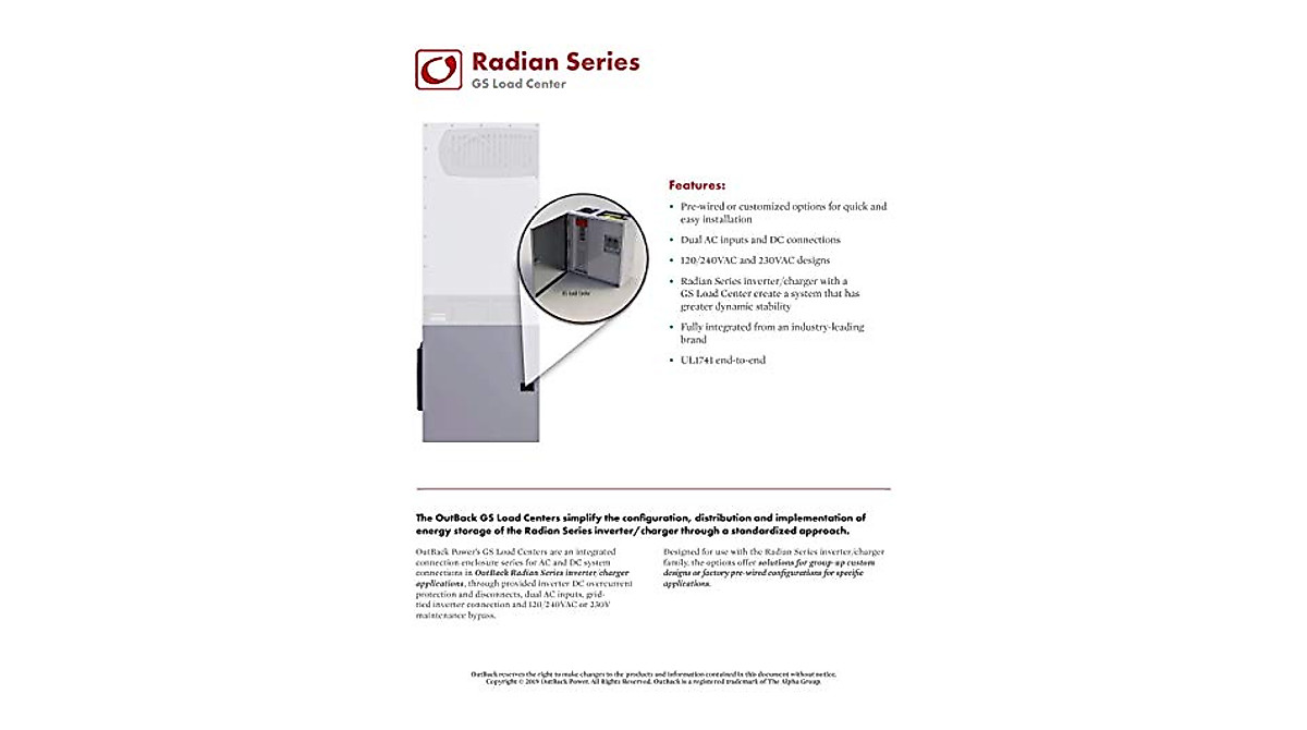 OutBack Power GSLC-PV-300VDC Prewired 300VDC GSLC for FM100 Charge Controllers with Two 175 Amp ...