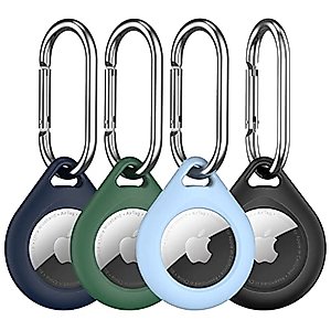 R-fun Airtag Holder,4 Packs Apple Airtags with Metal Keychain, Multi-Color Protective Silicone Airtag Case Key Ring for Luggage, Dog Collar, Keys, Anti-Scratch Protective - (Black,Blue,Sky Blue,Green)