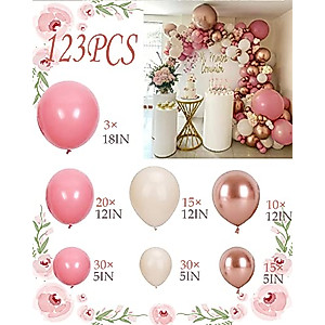 Pink Balloon Garland Kit, 125PCS Marve Pink and Gold Balloons Garland Arch with White Sand Metallic Rose Gold Balloons for Women Happy Birthday Decorations Baby Shower Wedding Party Background