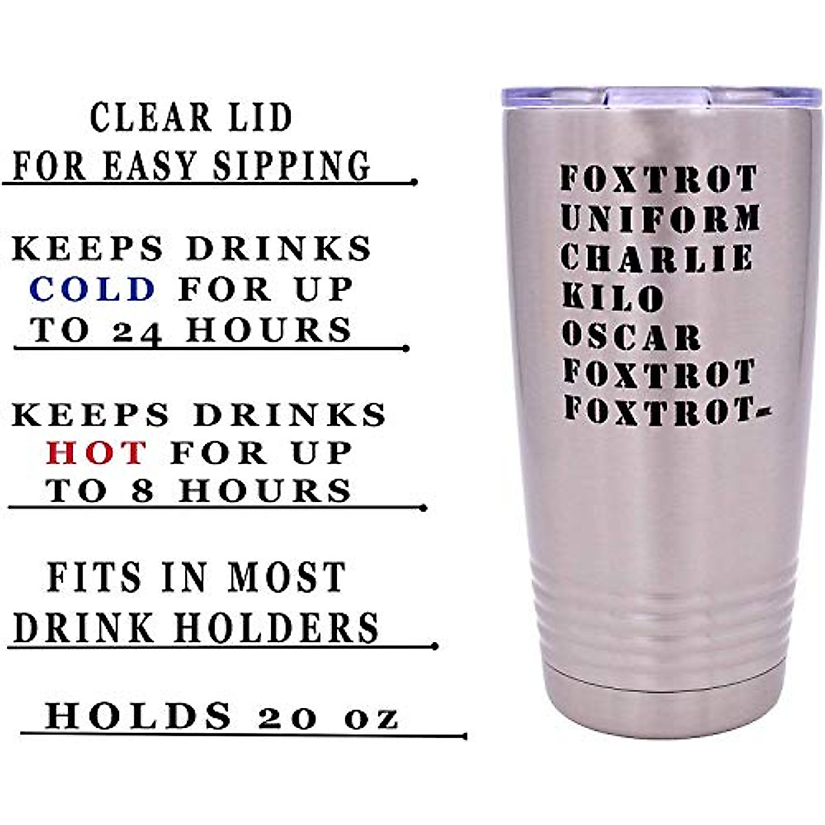 Rogue River Tactical Funny Military Acronym 20 Oz.Travel Tumbler Mug Cup w/Lid Vacuum Insulated Hot or Cold Military Veteran Gift