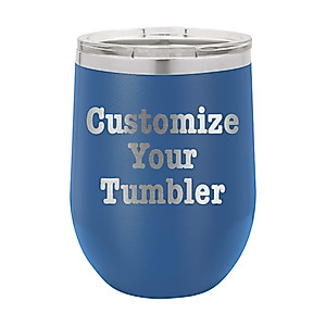 Your Name Text Engraved, Stainless Steel Tumbler, Customized cups, Double Insulated Mug Hot Cold Drink With Lid, Straw Option - 16 Different Colors (12 oz Wine, Personalize Name, Royal Blue)