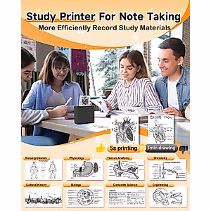 Memoking Sticker Printer, M02 Mini Printer Portable Bluetooth Mini Printer Sticker Maker with 3 Rolls Paper, Print Pods Mini Printer Pocket Printer with Multiple Templates for Phone & Tablet, Black